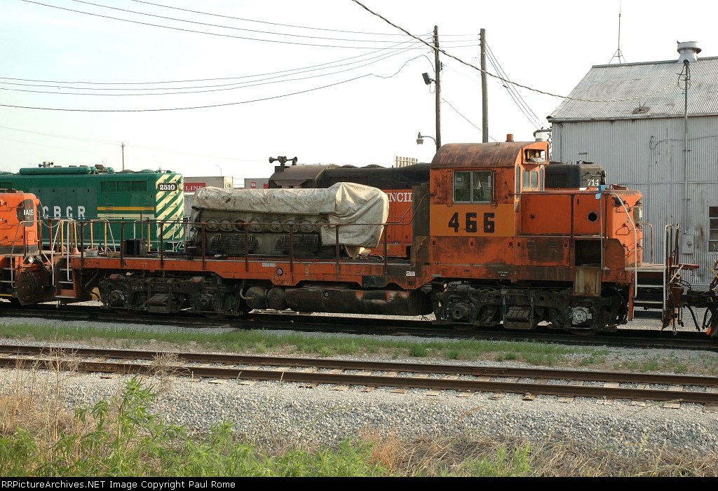 IAIS 466, EMD GP8, looks like it is being stripped of all its vital components before being scrapped